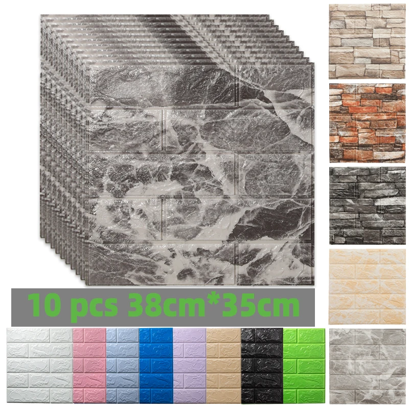 10pc 38x35cm 3d Brick Wall Stickers Self-adhesive Panels Living Room ...