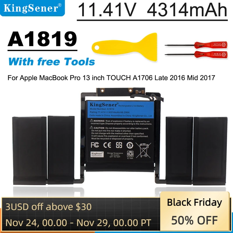 Kingsener A1819 Battery For Apple Macbook Pro 13'' Touch Bar A1706 Late ...