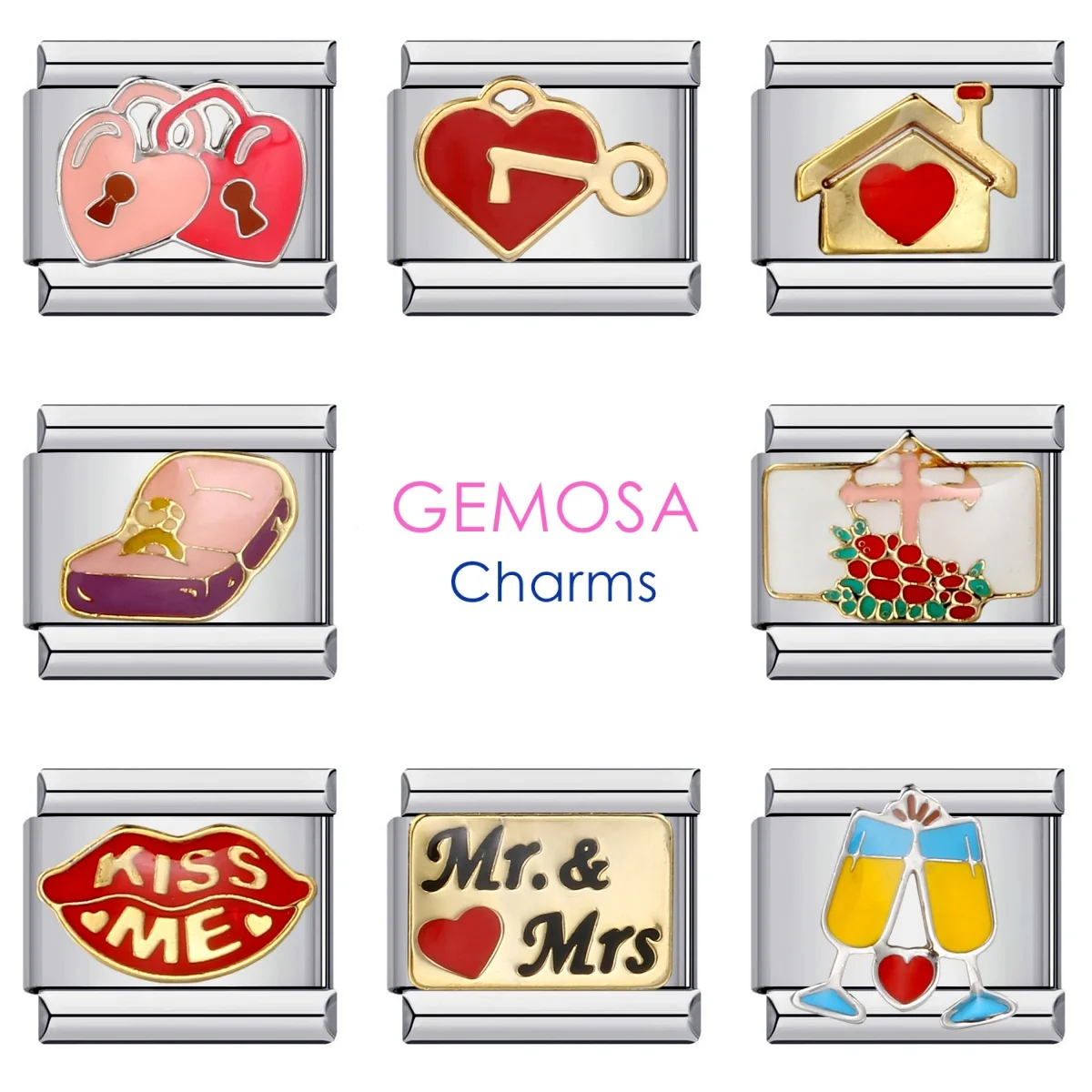 GEMOSA-Pulseras-de-acero-inoxidable-para-parejas-dijes-de-boda-de ...