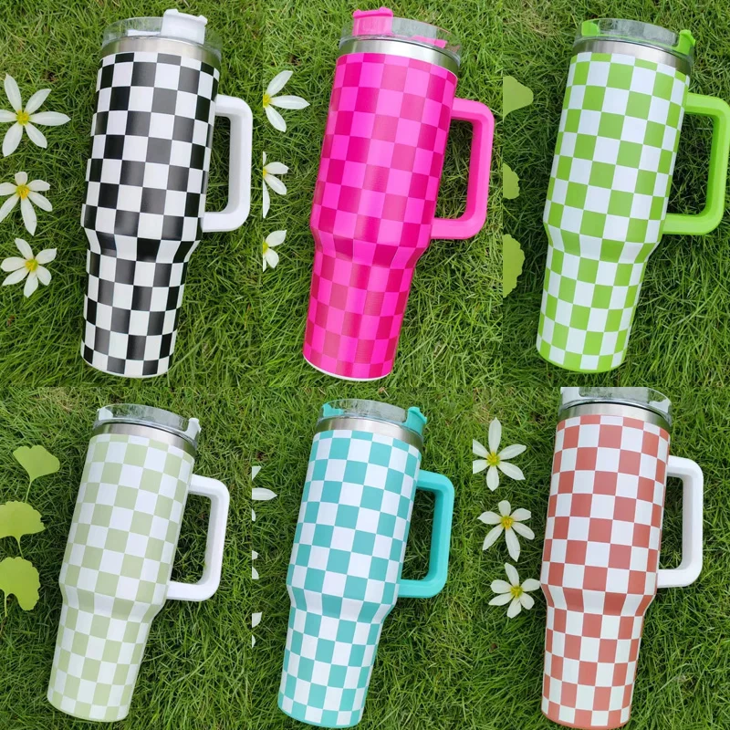 40oz-Stainless-Steel-Checkerboard-Grid-Thermos-with-Handle-and-Straw ...