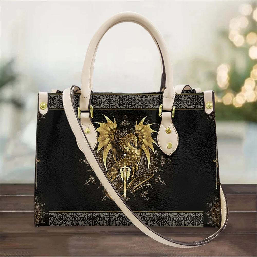 Women-s-Top-handle-Bags-Golden-Dragon-Printed-Messenger-Bags-Handbag ...
