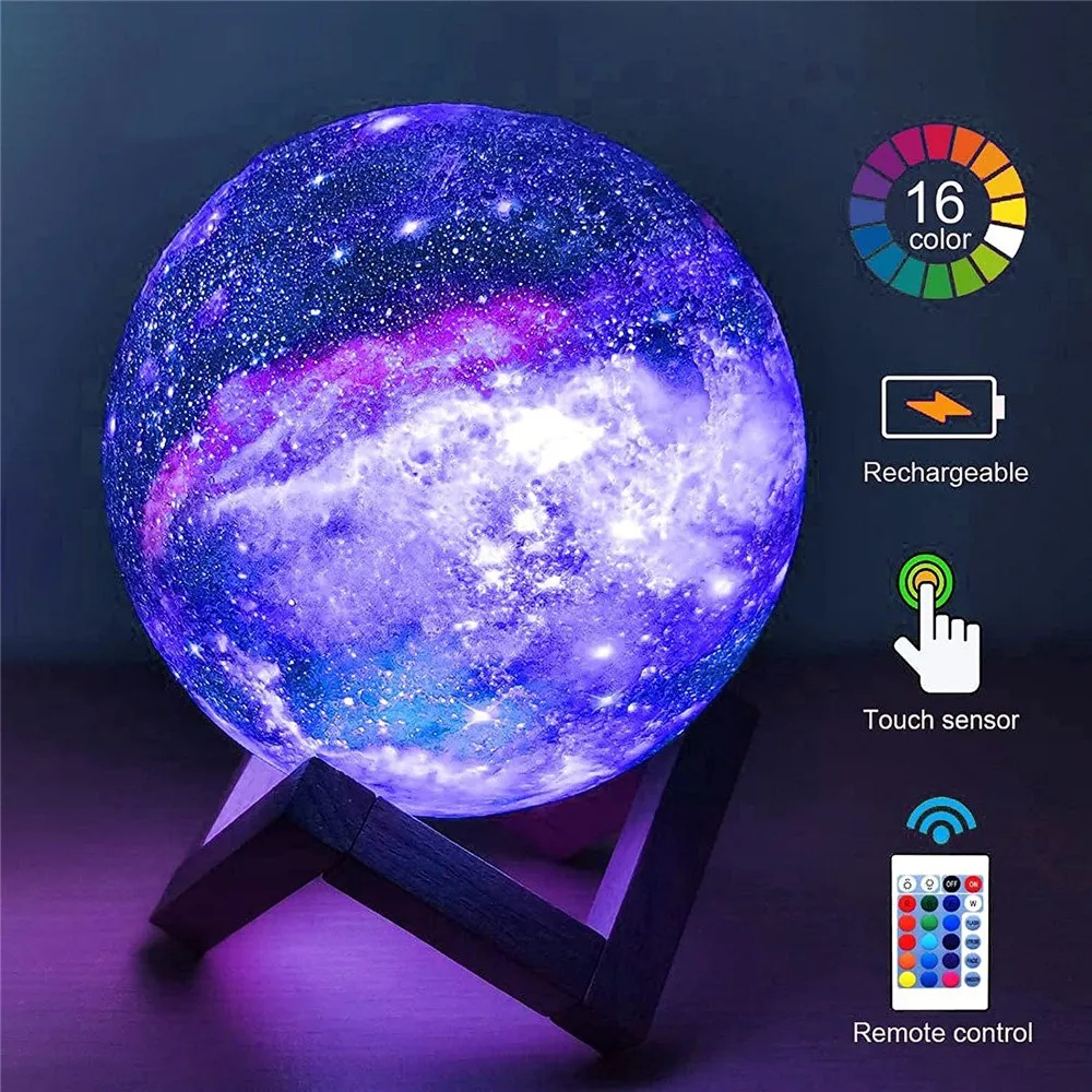 16 Colors Moon Lamp Galaxy Lamp Led 3d Moon Light, Remote & Touch ...