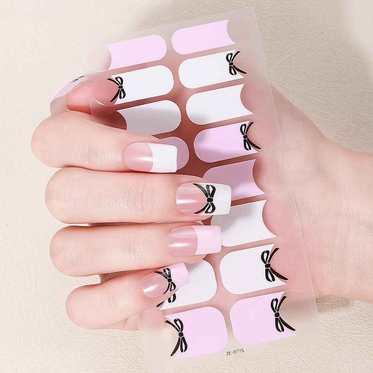 16Tips French Nail Stickers Bowknot Nail Polish Stickers Sparkling ...