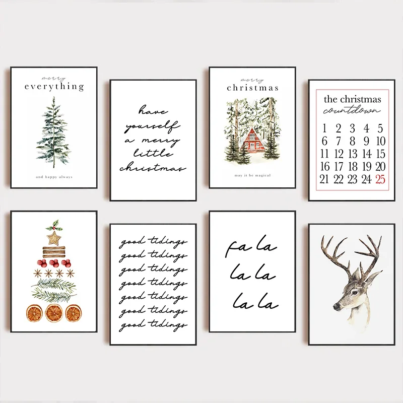 Alphabet Light Cozy Christmas Poster Winter Modern Elk Christmas Tree ...