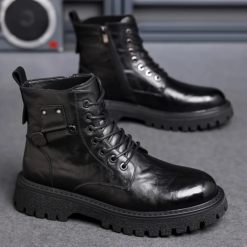 Botas de cuero de marca de lujo para hombre, botines informales a la ...