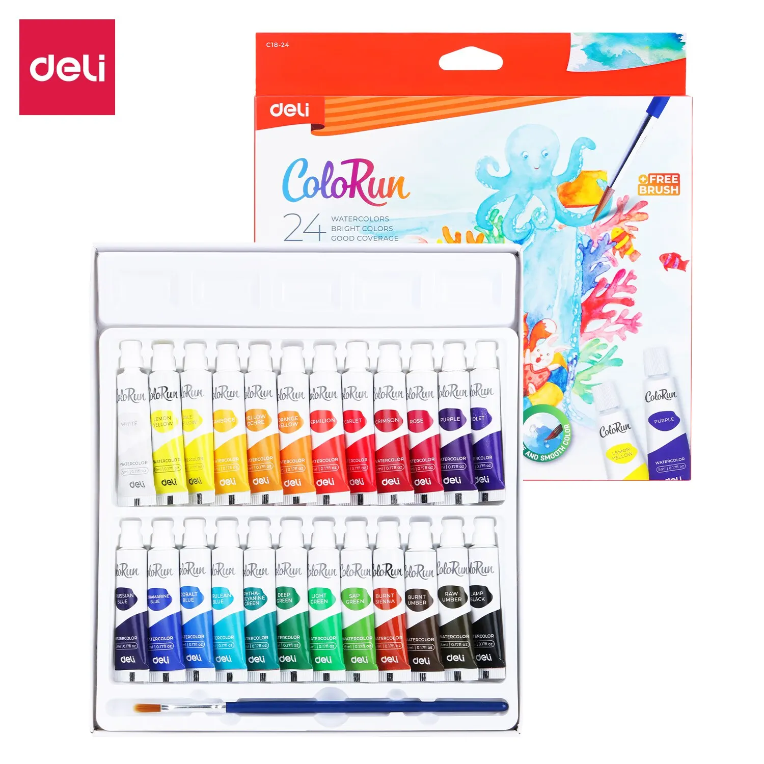 Deli-24-Colors-High-Quality-Solid-Watercolor-Paint-5ml-Brilliant-Color ...