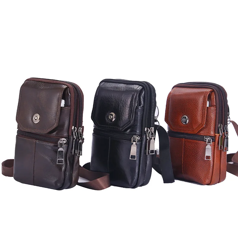 Men-s-Messenger-Bag-Cowhide-Leather-Bag-Mobile-Phone-Pouch-Pocket ...