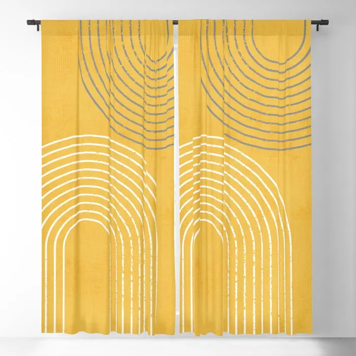 Golden Minimalist Abstract Blackout Curtains 3D Print Window Curtains ...