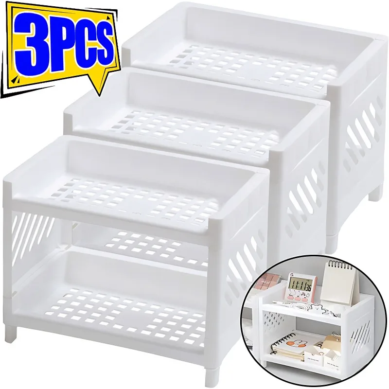 3-1PCS-PP-Desktop-Double-Layer-Storage-Rack-Rectangular-White ...