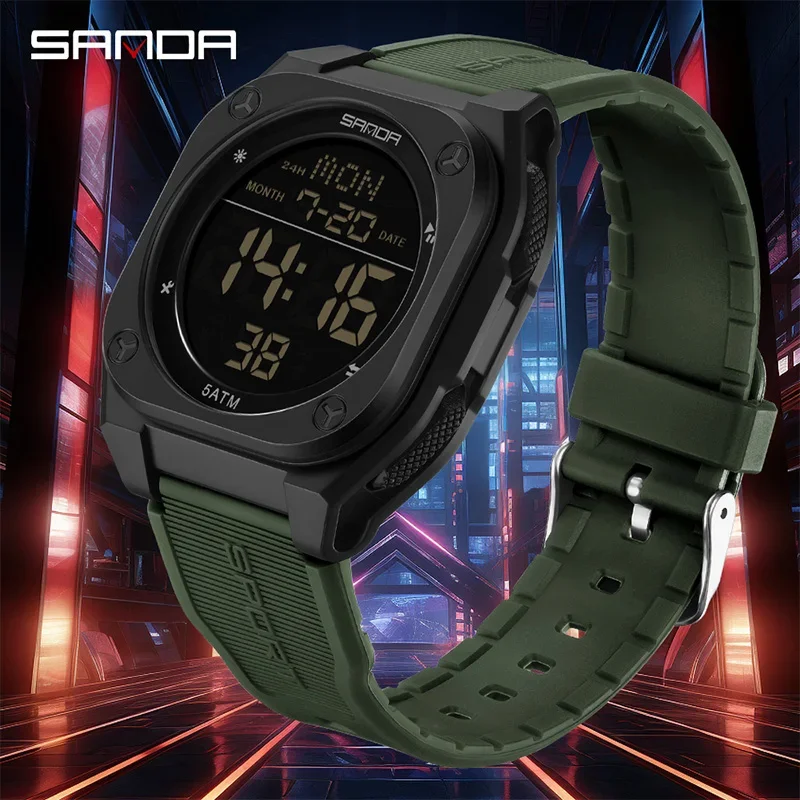 SANDA LED Digital Men Watch Multifunction Alarm Clock Luminous ...