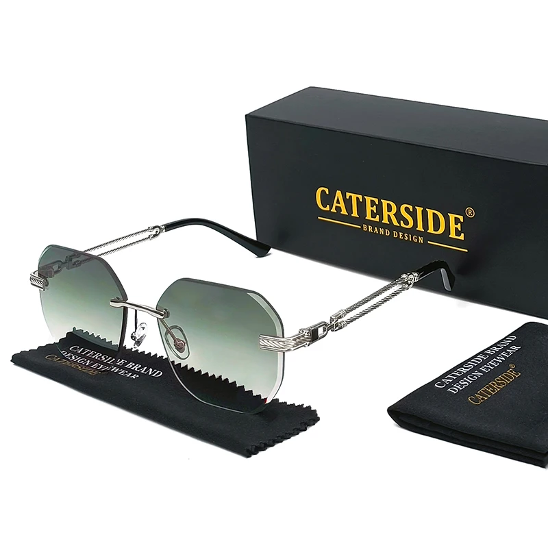 Caterside-Pilot-Borderless-Sunglasses-Men-Polygonal-Metal-Frame-Women ...