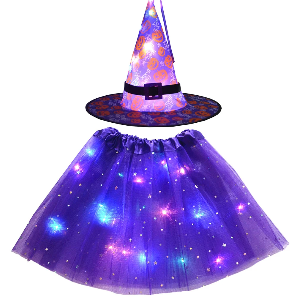Women-Kids-Girl-Glow-Cobweb-Light-Up-Tutu-Skirt-Spider-Web-Hat-Wizard ...