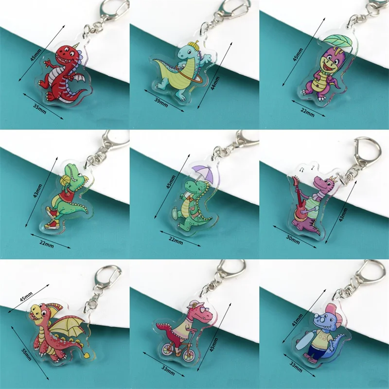 Cartoon-Acrylic-Dinosaur-Key-Chain-Double-Sided-Transparent-Pendant ...