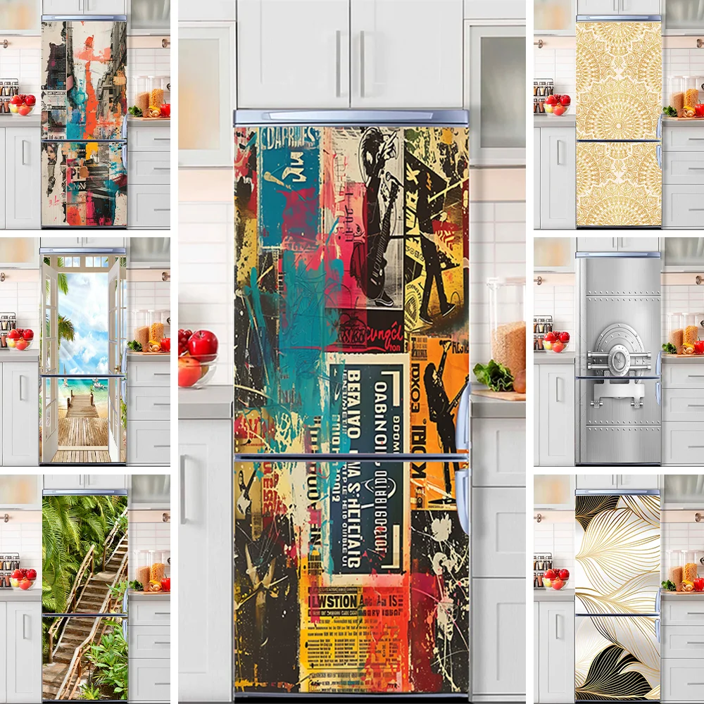 Retro Graffiti Poster Refrigerator Door Wrap Sticker Removable Kitchen ...