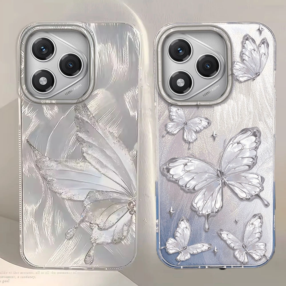 Elegant Silver Butterfly Textured Phone Case - Luxury Laser Design ...