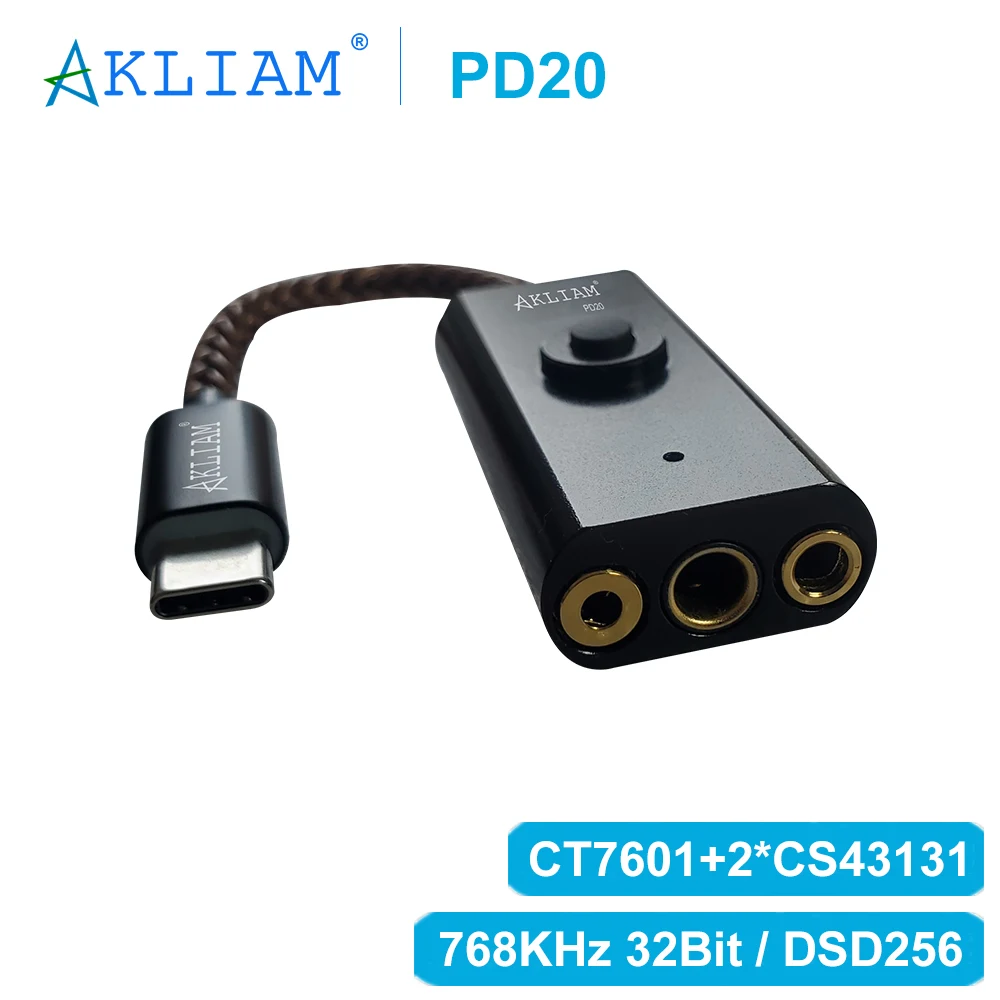 AkLIAM PD20 PCM 768KHz USB DAC 앰프, 듀얼 CS43131 CT7601 밸런스 USB 동글 지원 ...