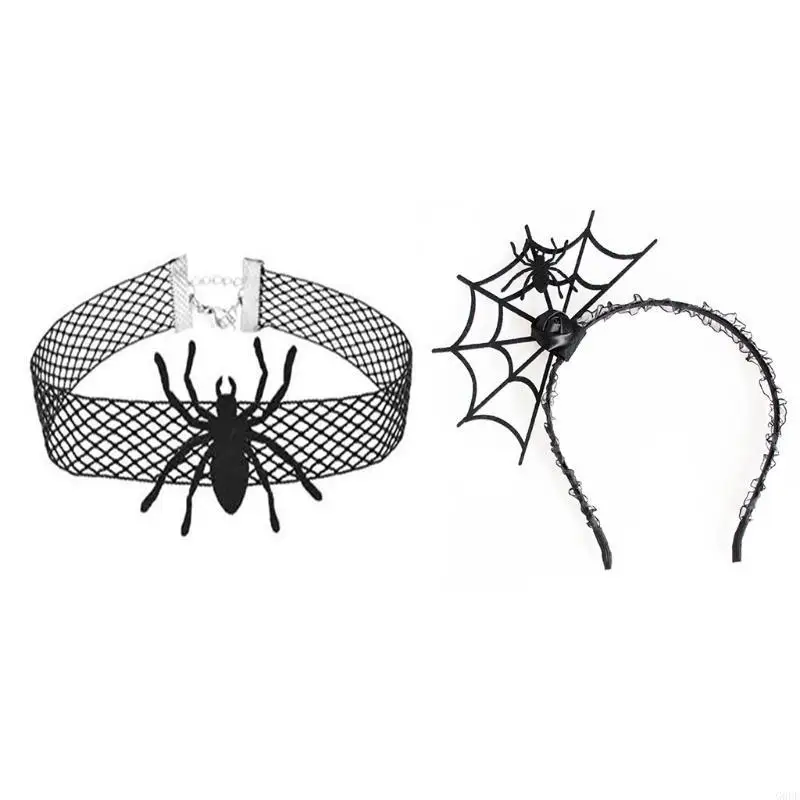 Halloween Headwear Spider Webs Headband Lace Necklace Fancy Dress-up ...