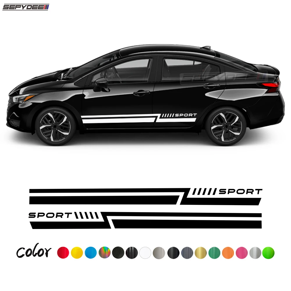 2Pcs-Car-Door-Side-Stripes-Skirt-Stickers-for-Nissan-Versa-Sport-Text ...