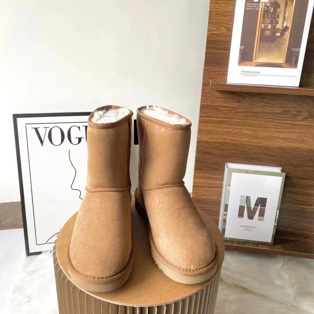 Botas de nieve de piel de oveja auténtica para mujer, zapatos cálidos ...