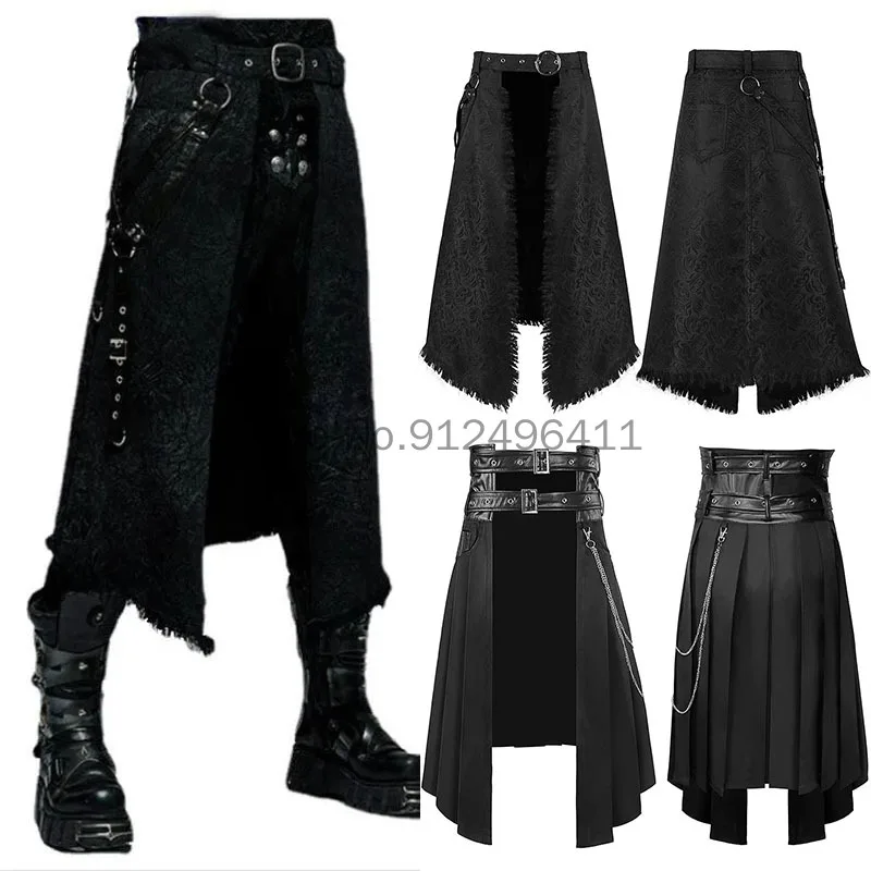 Meia-saia-g-tica-medieval-masculina-saias-Jacquard-tradicionais-Steampunk-Kilt-elegante-frente ...
