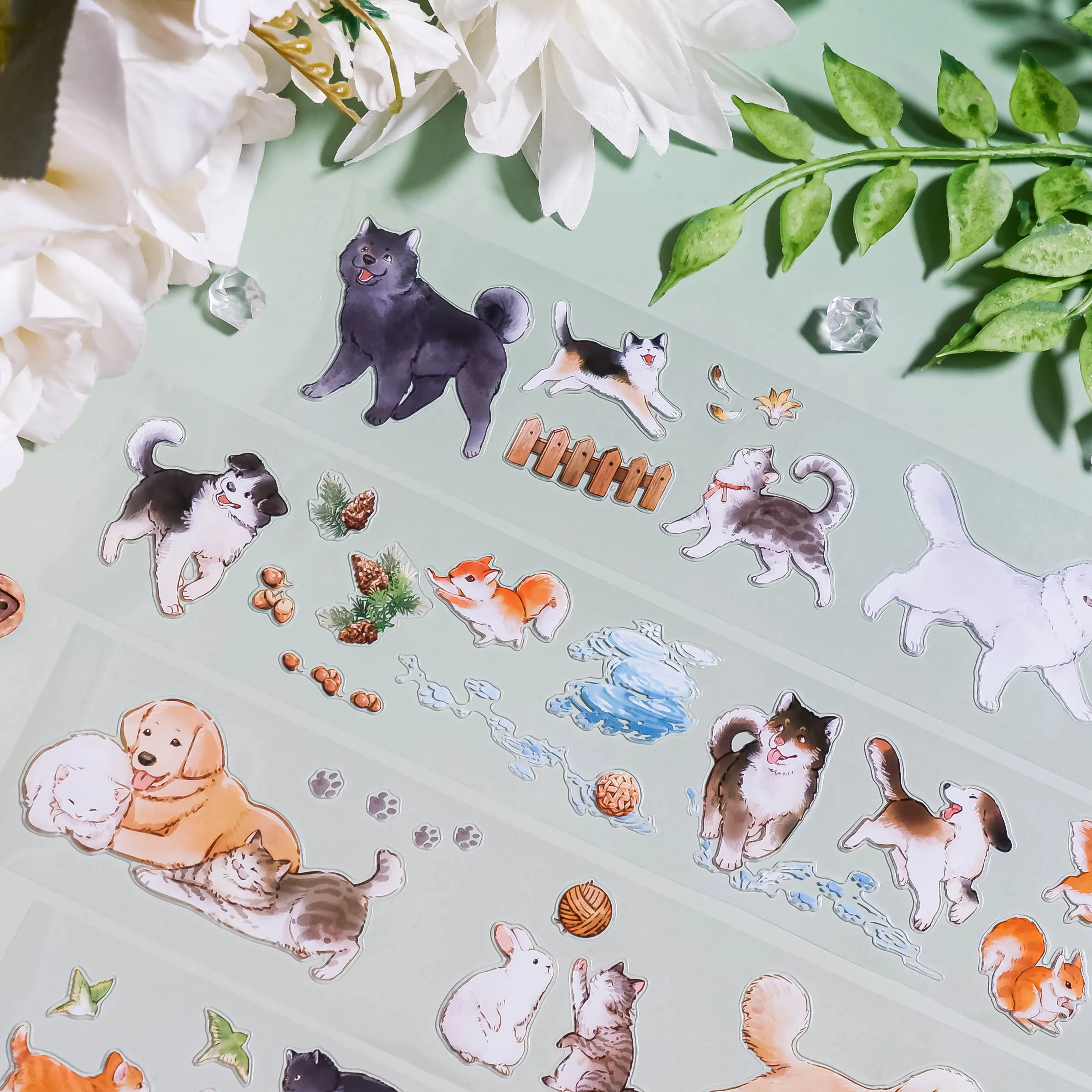 5M Sticker Roll Die-cutting Tape A Litter of Cuties, Cat, Dog Rabbit ...