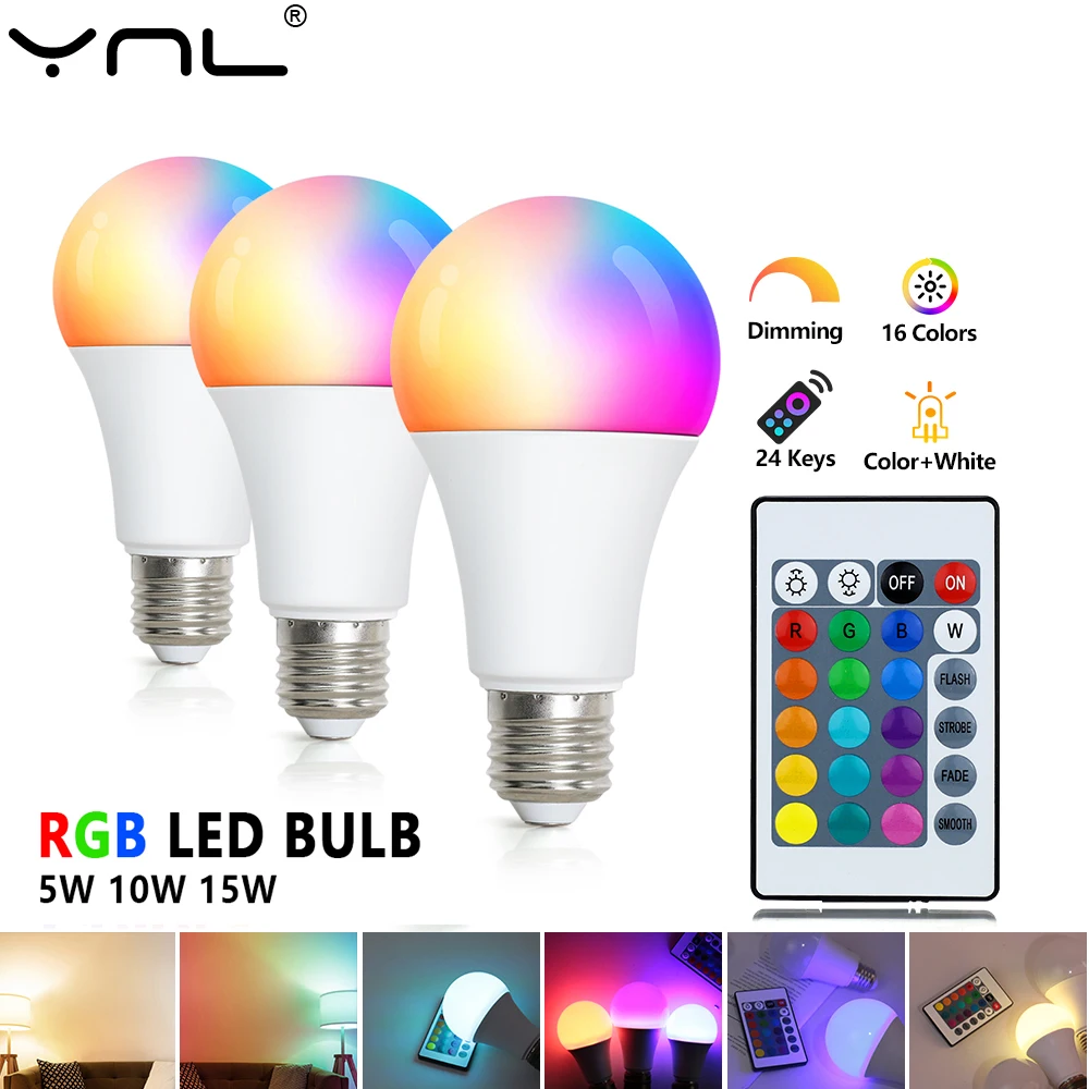 220V-E27-LED-RGB-Lamps-5W-10W-15W-IR-Remote-Control-LED-Light-Bulb ...