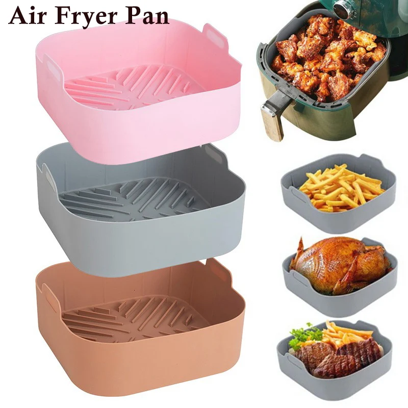 NEW-Airfryer-Silicone-Basket-Pot-Square-Reusable-Oven-Baking-Tray-Round ...