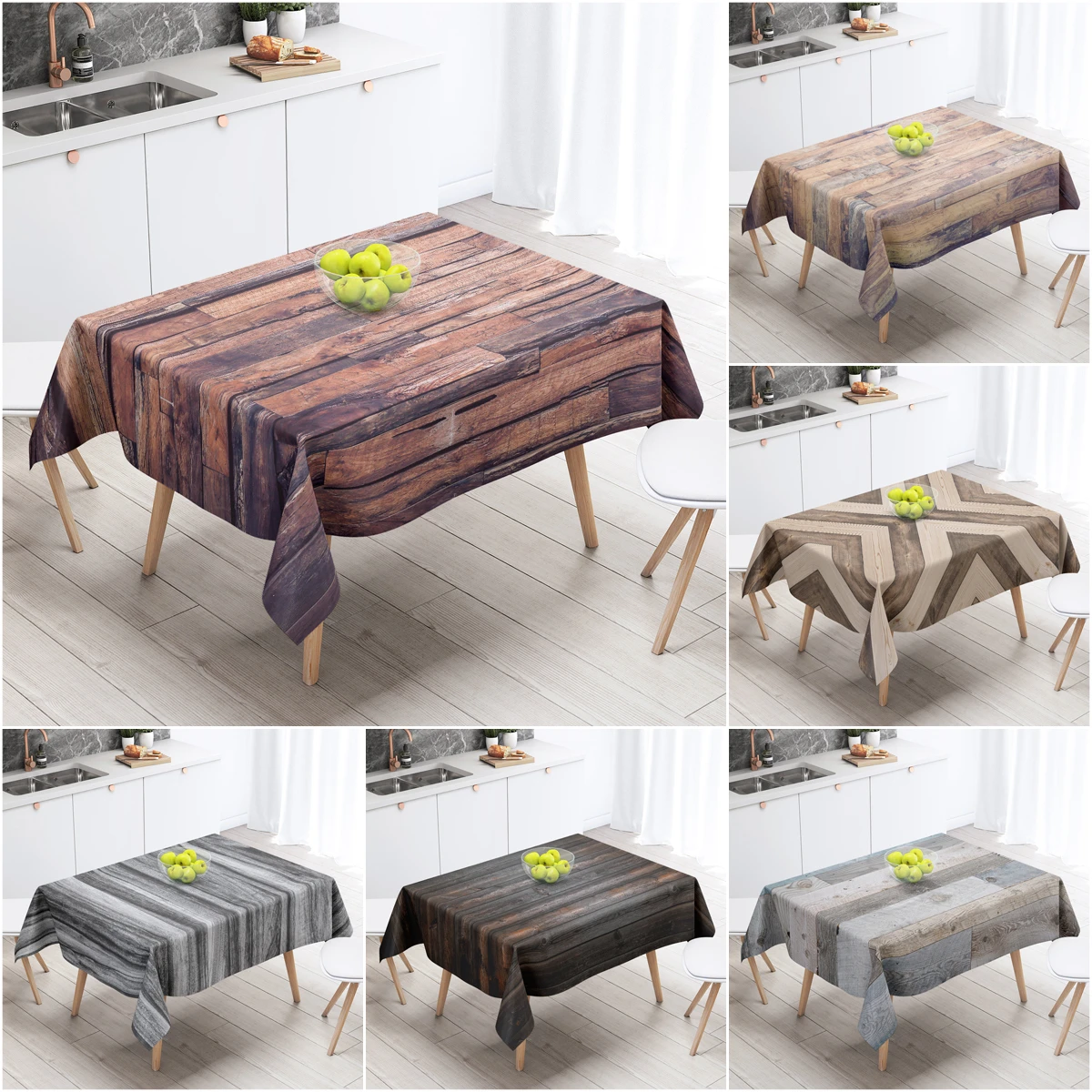 Vintage Wood Grain 3d Pattern Tablecloth Thicken Washable Polyester ...