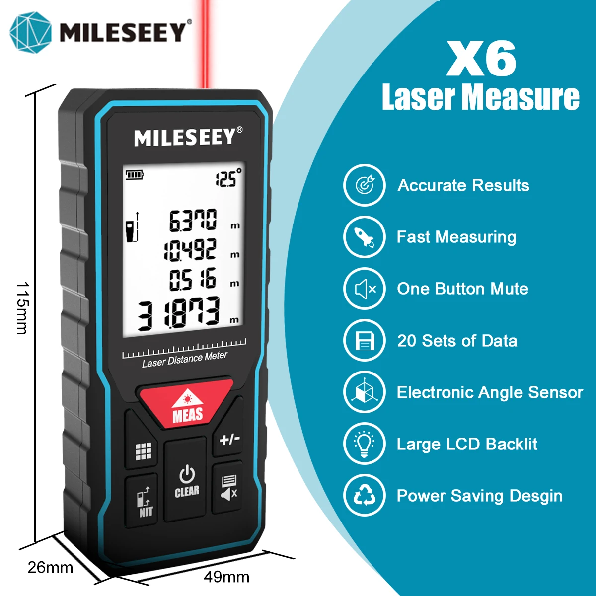 MILESEEY X6 Laser tape measure 40M 60M 80M 100M, Professional ...
