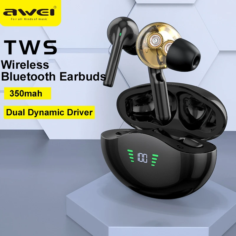 Awei T12P TWS Fones De Ouvido Sem Fio Bluetooth Dual Dynamic Driver Earbuds In Ear Touch Control ...