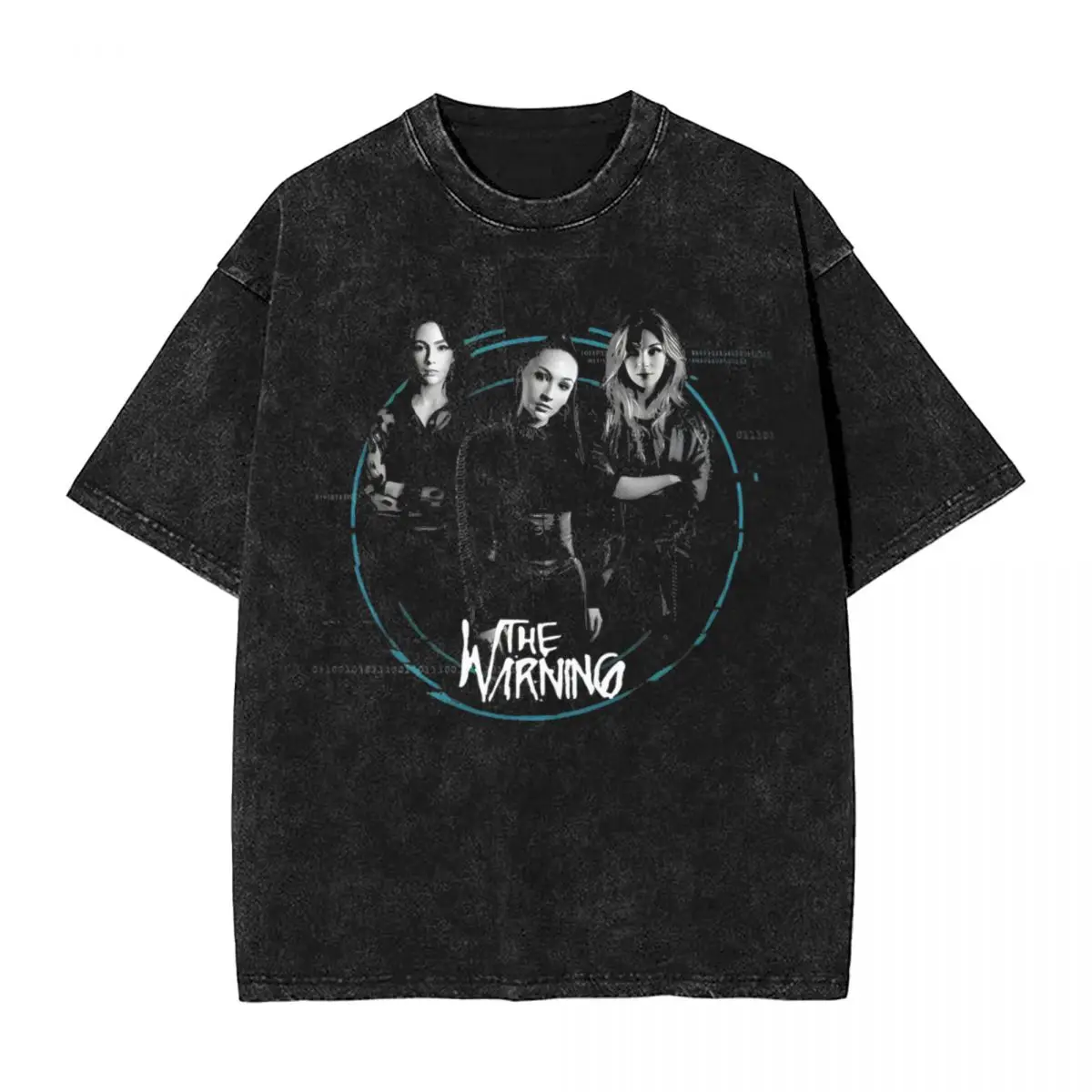 Vintage Washed T-Shirt THE WARNING BAND Loose T-Shirts Fashion Tee ...