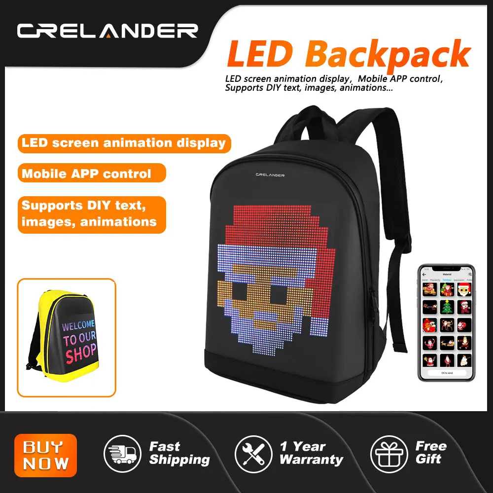 CRELANDER-LED-Backpack-Waterproof-Smart-Bluetooth-APP-Control-DIY ...