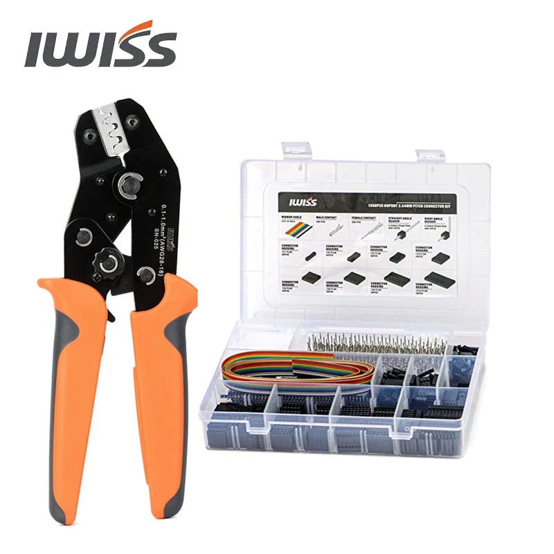 Iwiss SN-025 catraca crimper tool kit AWG28-18 para dupont molex cp c-grade 0.1-1.0mm2 com 1550 ...