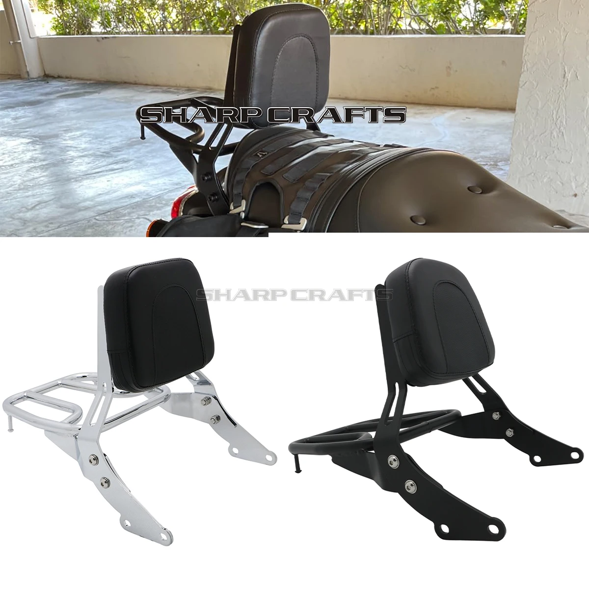 Motorcycle-Cushion-Passenger-Backrest-Sissy-Bar-Luggage-Rack-for ...