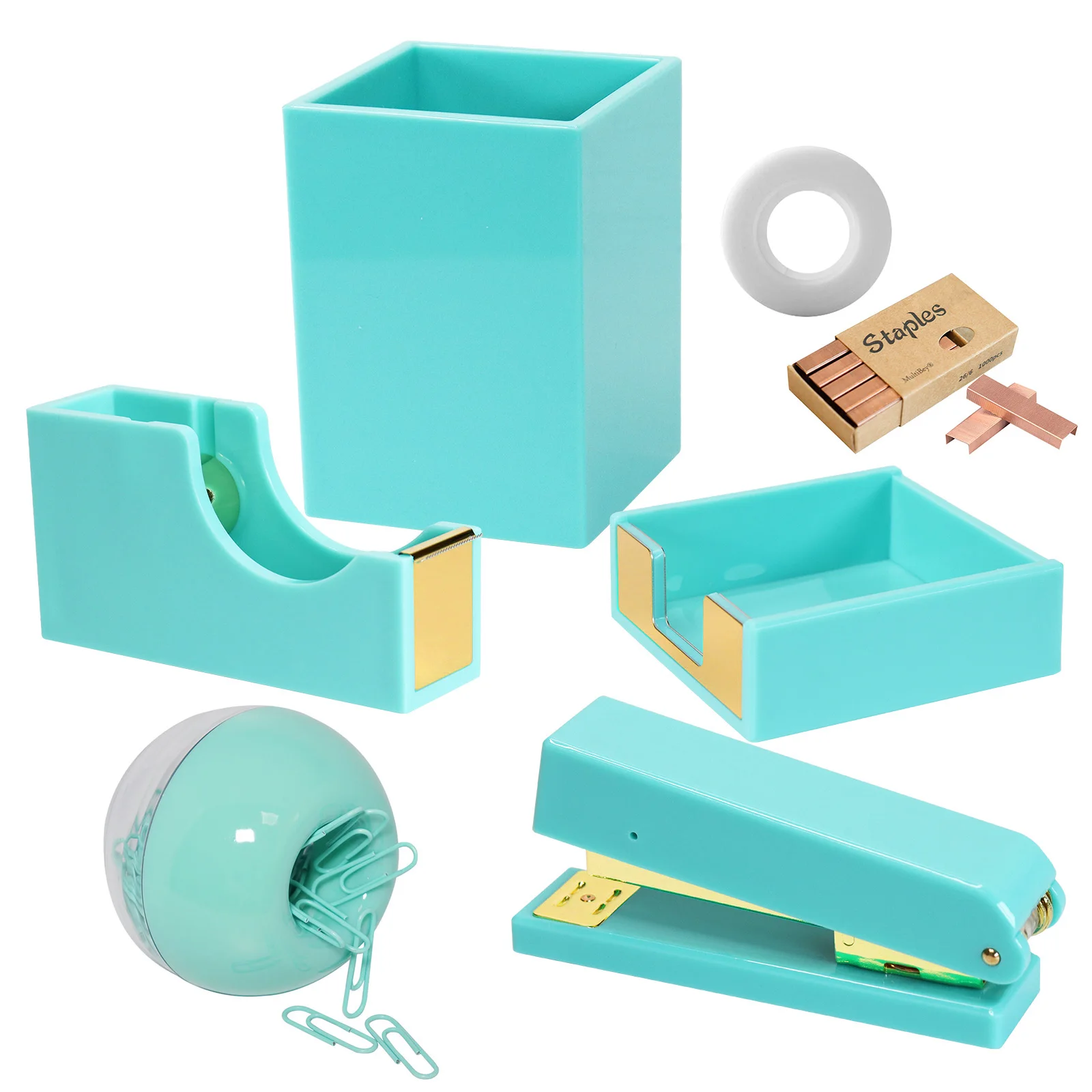 Office Stationery Desk Organizers Set Aesthetic Rose Gold Stapler Tape ...
