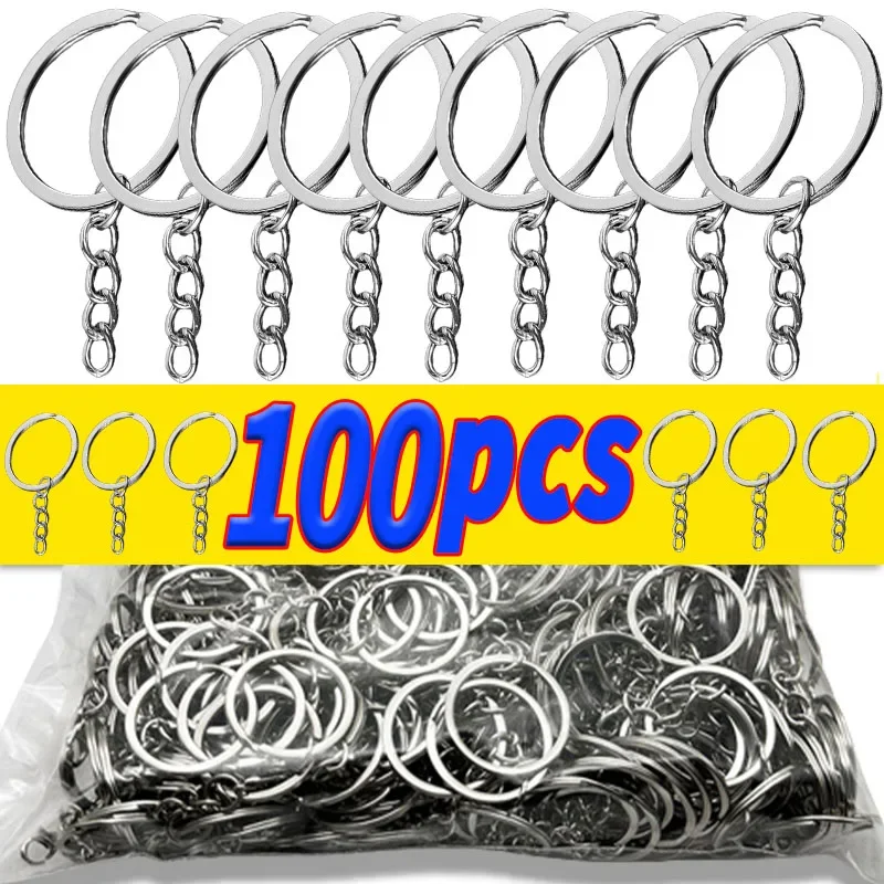 50-100PCS-DIY-Silver-Blank-Keyring-Keychain-Split-Ring-Keyfob-Key ...