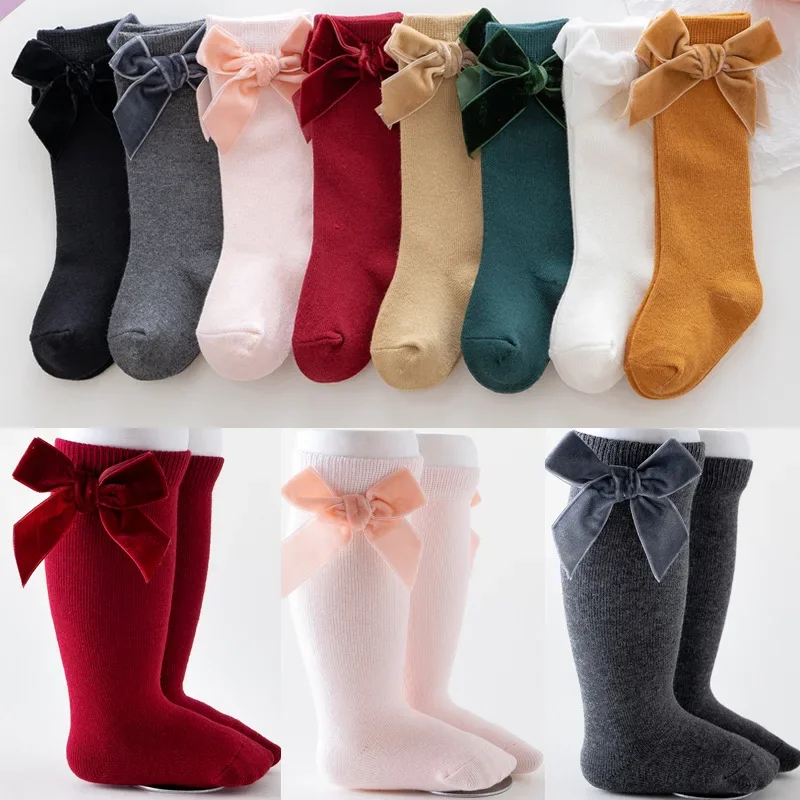 2024 new Spanish velvet big bow baby knee high socks newborn baby girl ...