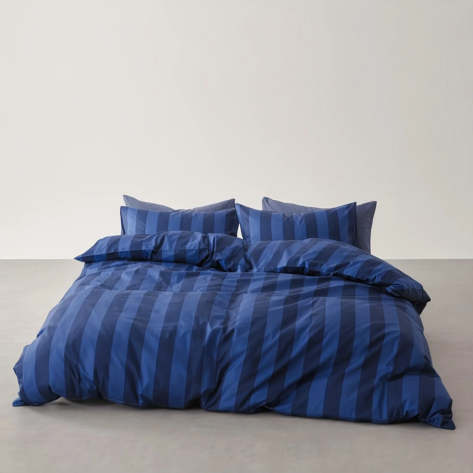 Dark Blue Minimalist Style Line Print Cotton Duvet Cover Three-Piece ...