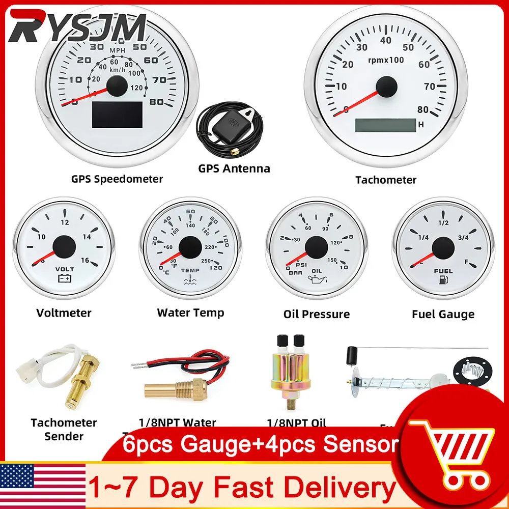 85mm-52mm-Gauge-Kit-Tachomter-GPS-Speedometer-Water-Temp-Oil-Press ...