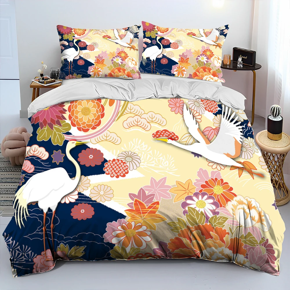 Chinese-Style-Red-Crowned-Crane-Birds-Comforter-Bedding-Set-Duvet-Cover ...