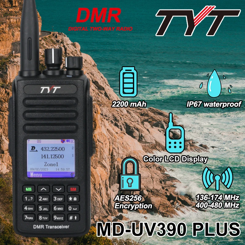 TYT-walkie-talkie-AES256-MD-UV390-Plus-Radio-Digital-bidireccional-resistente-al-agua-IP67-banda ...