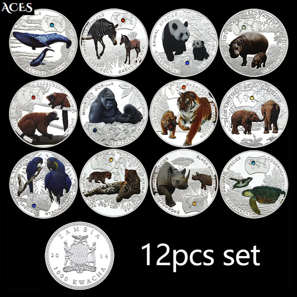 12pcs-Rare-Animals-Silver-Coin-Set-Zambia-1000-Kwacha-Coin ...