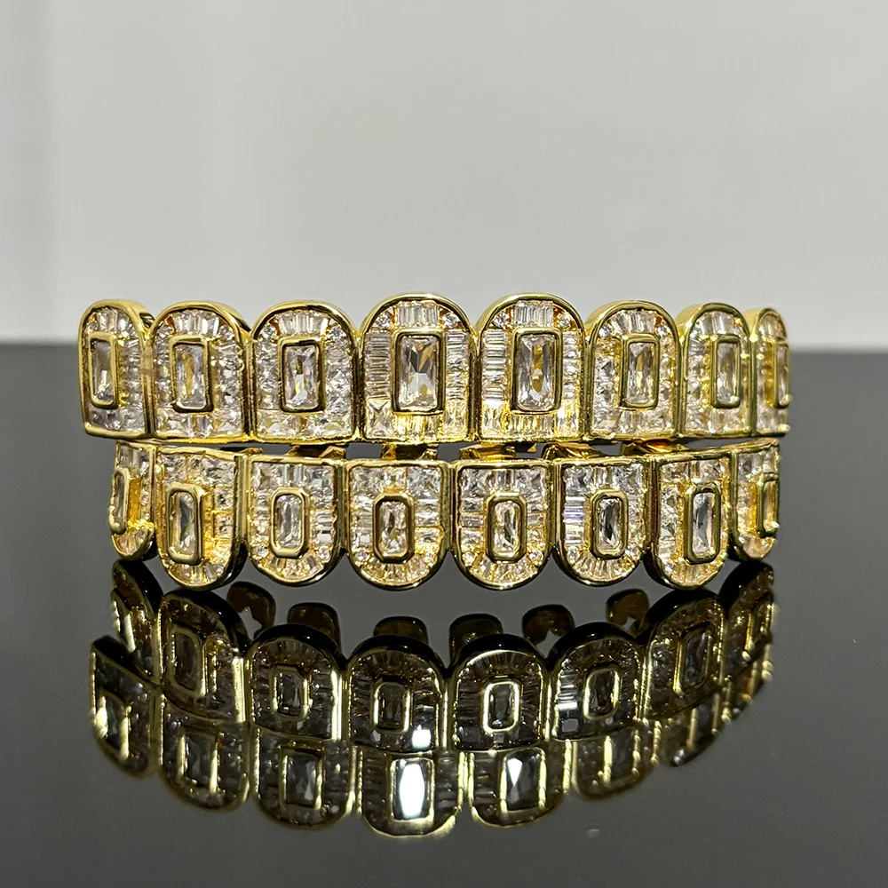 RACHELZ 8/8 Full Iced Out CZ Stone Teeth Grills Hip Hop Sugar Cubic ...