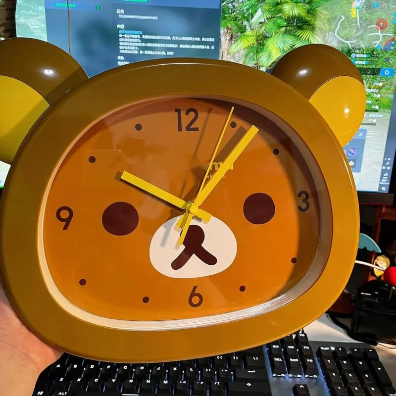Cute Rilakkumaed Bear Wall Clock Mute Seconds Quartz Clock Cartoon Large Size Wall Mounted Clock ...