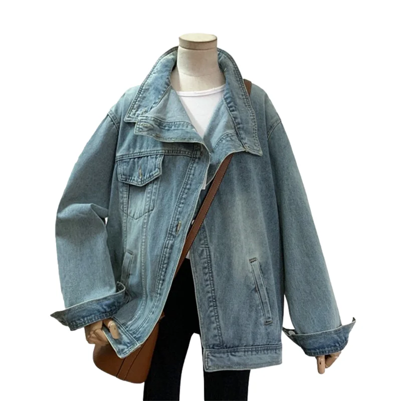 Vintage-Blue-Pocket-Irregular-Placket-Denim-Jacket-Women-Loose-Cowboy ...