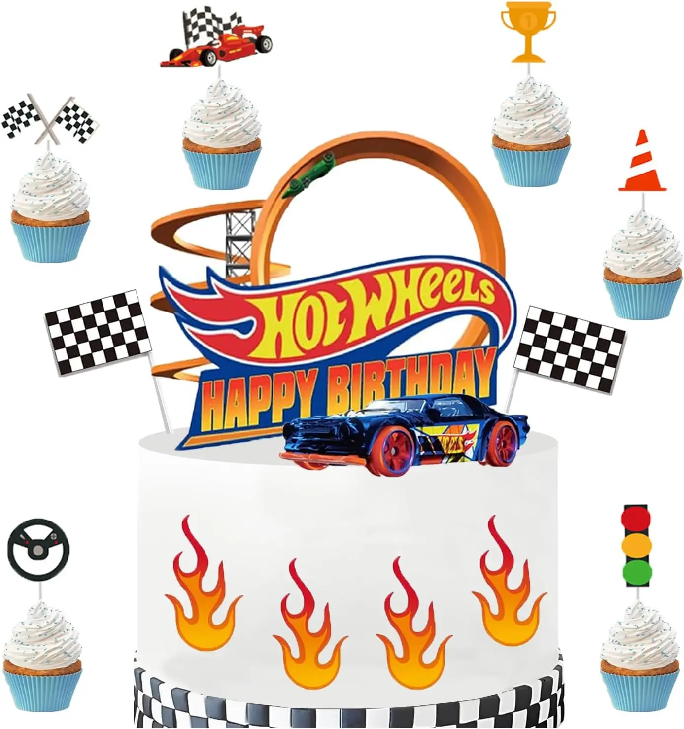Best Birthday Party Decorations: Fire Race Car Cake Toppers Set for Hot ...