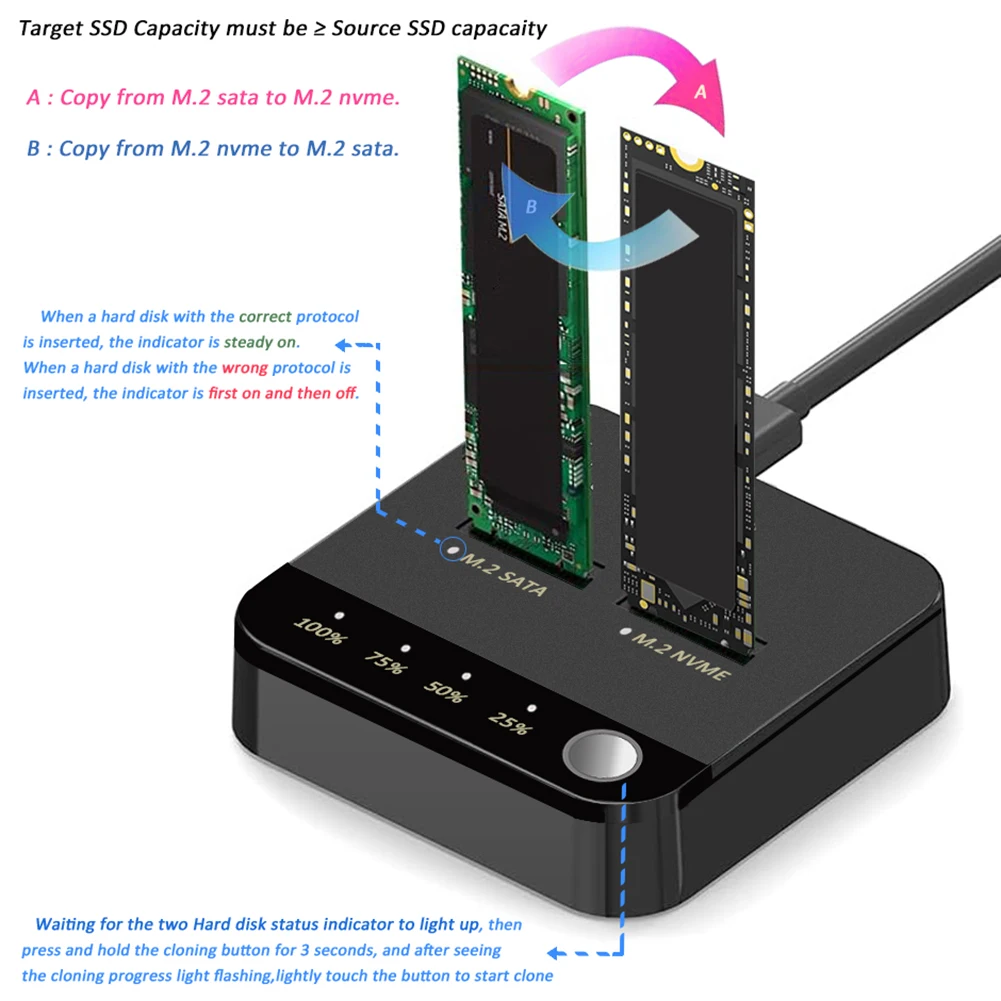Offline SSD Cloner Dual Bay ISHEEP M.2 SATA SSD Cloner & Docking ...