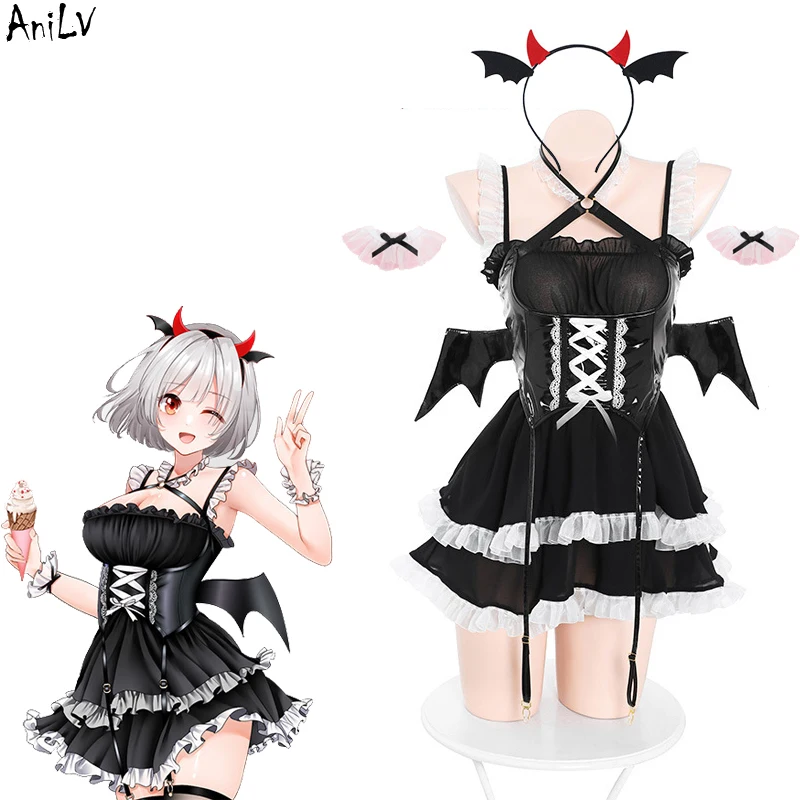 AniLV 2023 Girl Bad Devil Anime Maid Unifrom Halloween Women Bat Wings ...