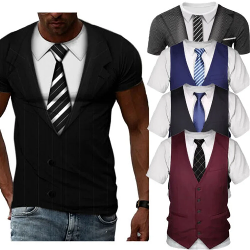 Men-s-3D-Print-Tuxedo-Funny-T-Shirt-Short-Sleeve-Lapel-Fake-Suit-T ...