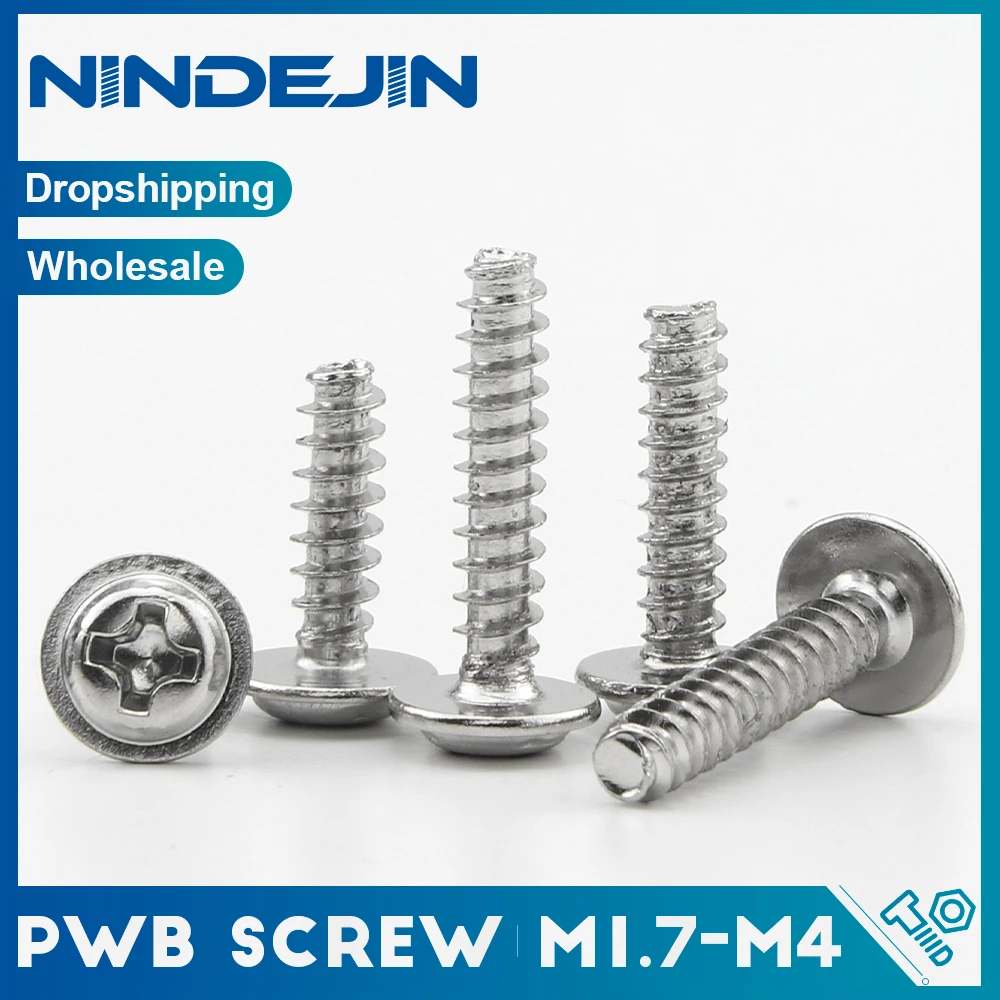 NINDEJIN-30-100pcs-Phillips-Screw-PWB-Round-Head-With-Washer-Self-tapping-Screw-Nickel-Plated ...